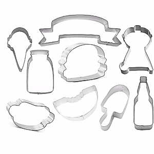 BBQ Grill Cookout Party Cookie Cutter 9 Piece Set from The Cookie Cutter Shop - BBQ Grill, Hamburger, Hot Dog, Mason Jar, Watermelon Cookie Cutters – Tin Plated Steel Cookie Cutters