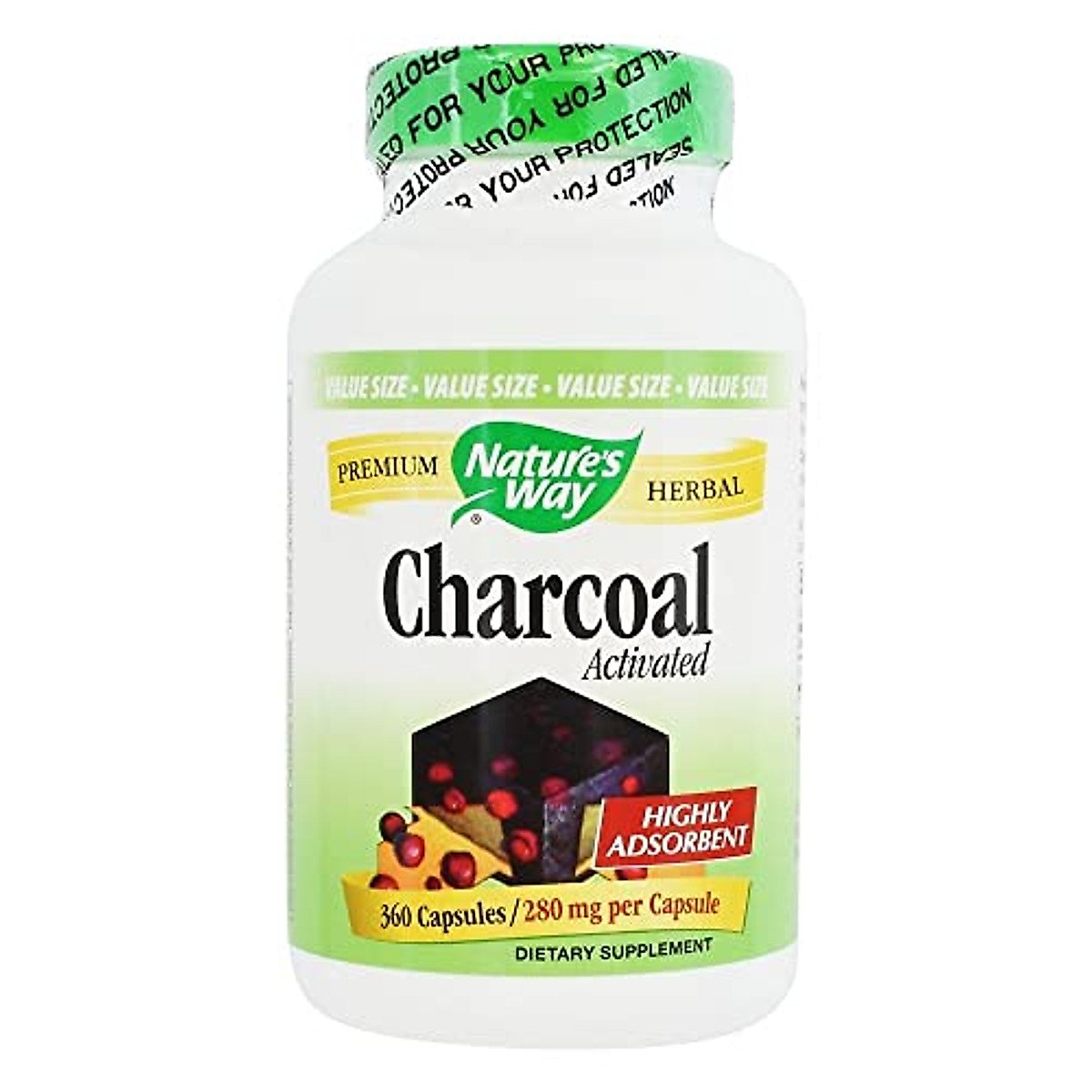 Nature's Way Activated Charcoal, Binds Unwanted Materials and Gas*, 560mg per Serving, 360 Capsules