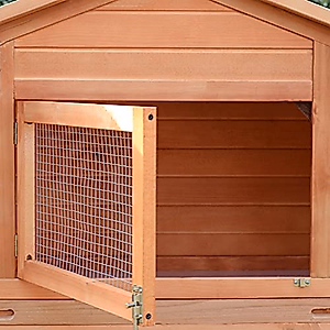PawHut 2-Story Large Wooden Rabbit Hutch Pet House with Ramps, Lockable Doors, Run Area and Asphalt Roof for Outdoor Use