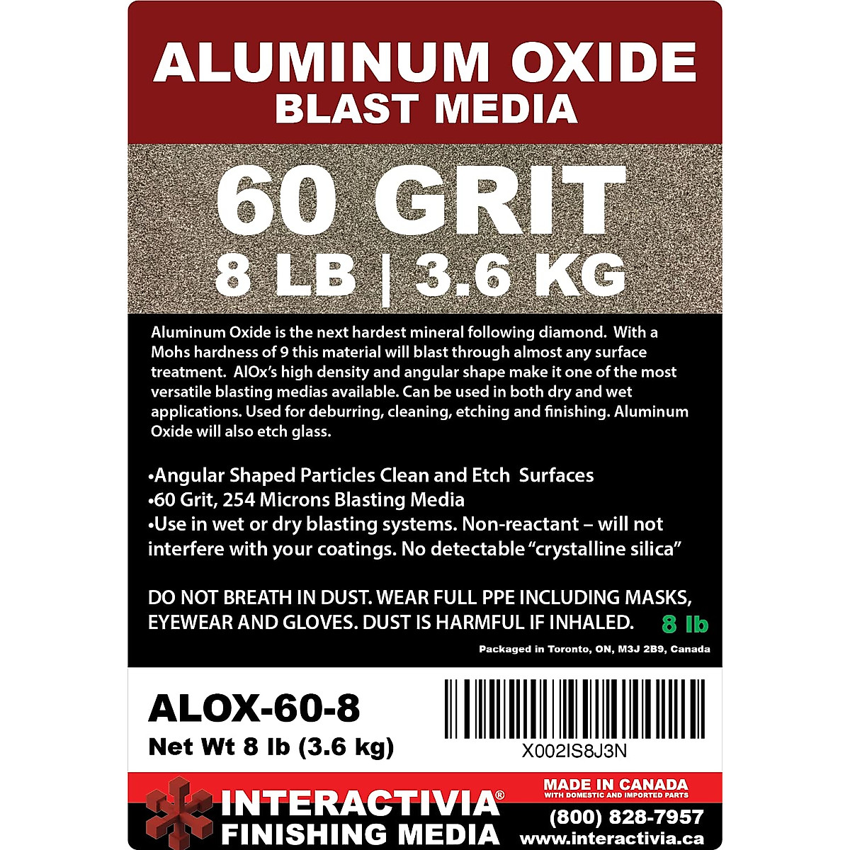 #60 Aluminum Oxide - 8 LBS - Medium Sand Blasting Abrasive Media for Blasting Cabinet and Blasting Guns.