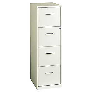 Space Solutions Deep 4 Drawer Vertical 18" Metal File Cabinet, Black, Pearl White