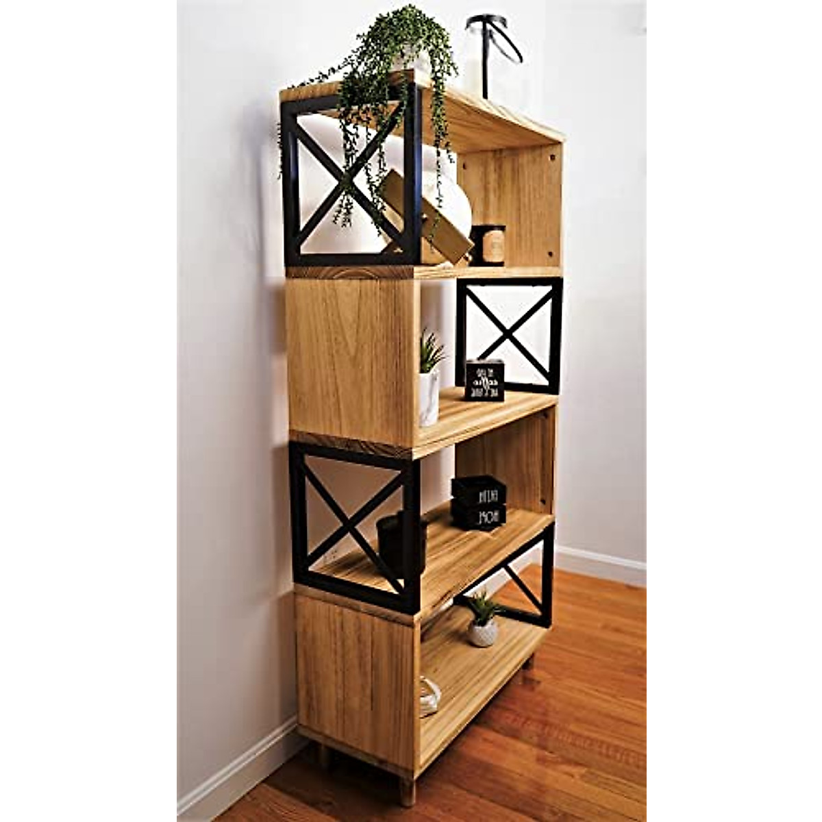 Premium Home Modern Bookshelf – Industrial Bookcase, 5 Shelf Bookcase, Tall Book Shelf, Farmhouse Book Case, Bookshelves and Bookcases, Rustic Wood, Industrial Black Metal, 5 Tier Shelf Shelving Unit