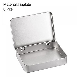 uxcell Metal Tin Box, 6pcs 4.53" x 3.35" x 0.87" Rectangular Empty Tinplate Storage Containers with Hinged Lids, Silver Tone