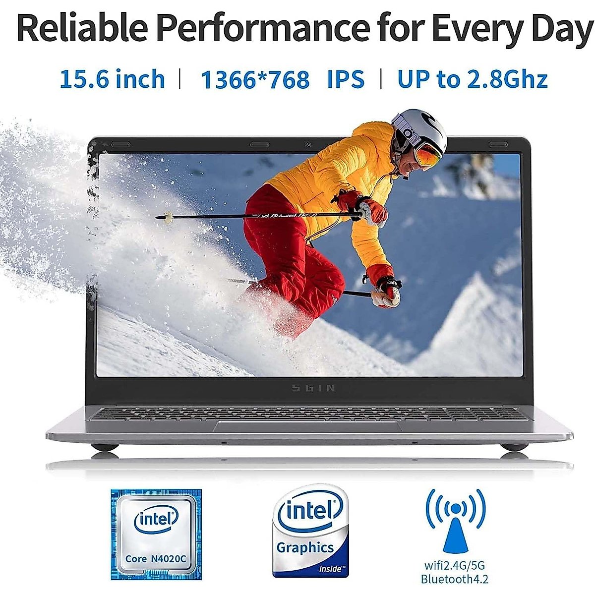 SGIN Laptop 4GB DDR4 128GB SSD, 15.6 Inch, Celeron CPU Ultrabook Laptops Computer with 2xUSB 3.0, Mini HDMI, Bluetooth 4.2, Dual Band WiFi, 5000MAH