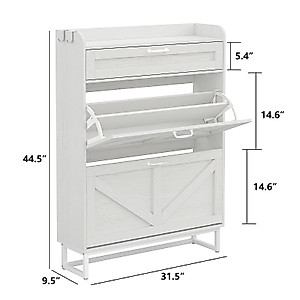 Furniouse Shoe Storage Cabinet with 2 Flip Drawers & 1 Drawer, Shoe Cabinet, Freestanding Shoe Cabinet Shoe Cabinet Storage with Mental Legs for Entryway, Slim Shoe Cabinet Off White