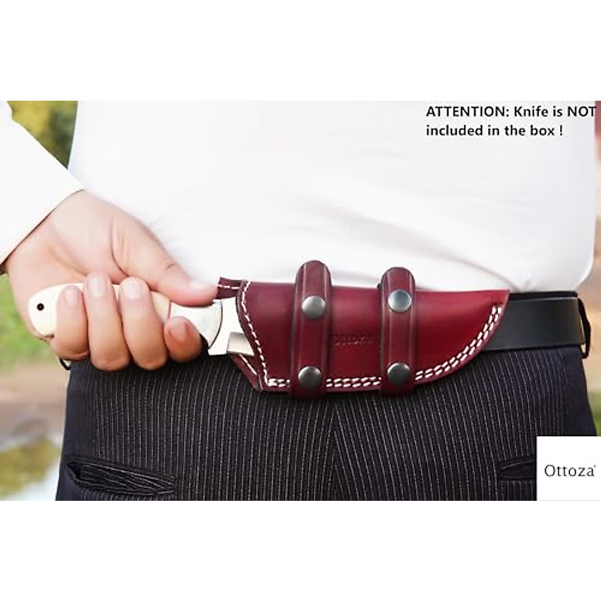 Ottoza Handmade Leather Knife Sheath Bushcraft Knife Sheath - Hunting Knife Sheath - Survival Knife - DUAL USAGE Vertical Knife Sheath or LEFT HAND Horizontal Sheath Brown TOP GRAIN LEATHER No:105