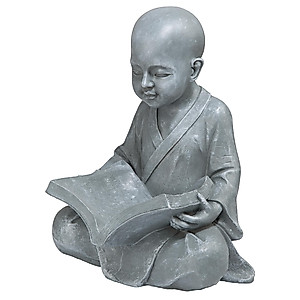 Design Toscano Baby Boy Studying The Five Precepts Asian Decor Garden Statue, 9 inches wide, 12 inches tall, Cast Stone Resin, Gray Stone Finish