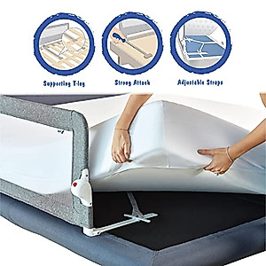 Plushy Kids Bed Rail for Toddlers, Foldable & Extra Long, Safety Crib Rail Guard with Reinforced Anchor Safety, Swing Down Bed Rails for Queen Bed, Full Size Double & King Bed (Grey, 47inch)