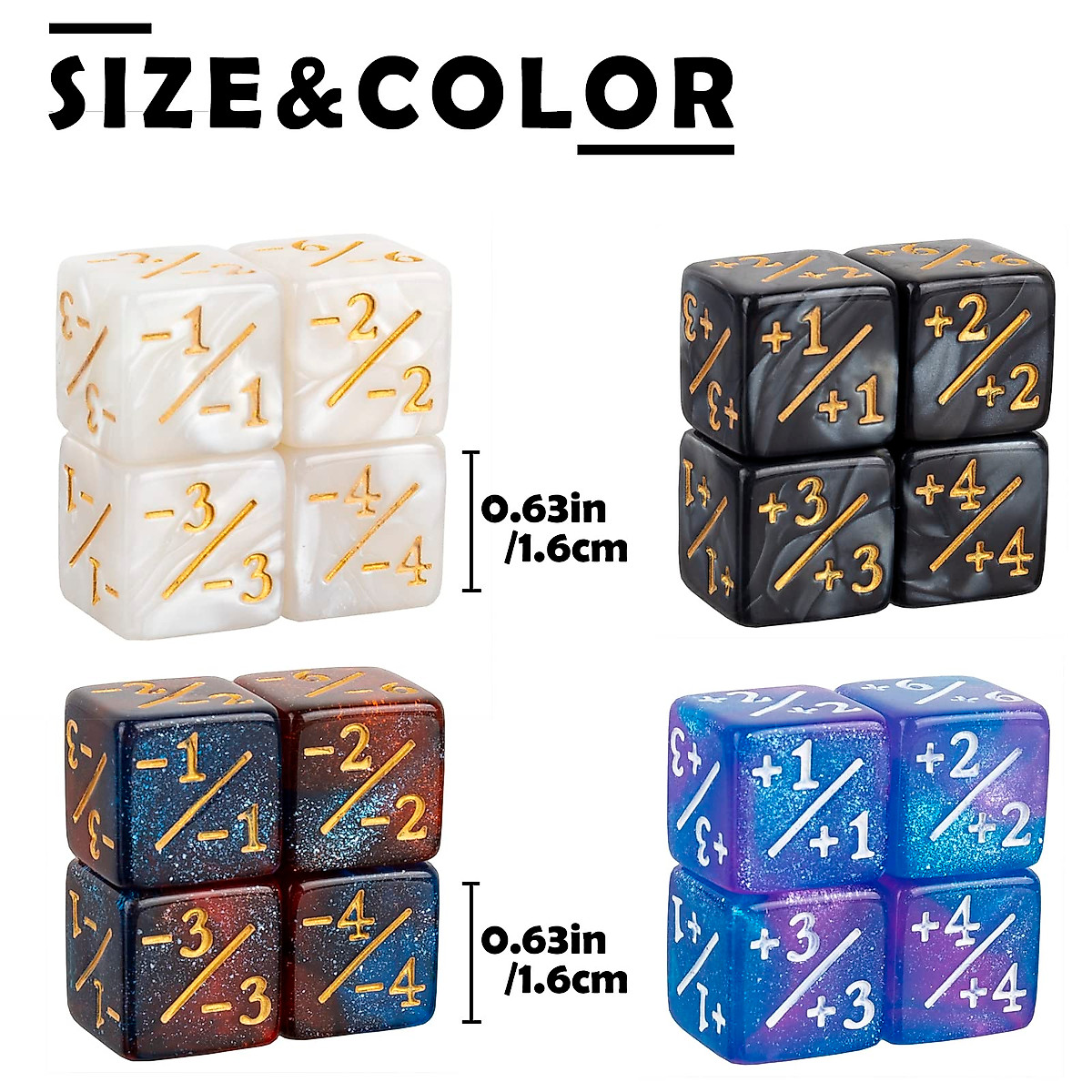 48 PCS Magic The Gathering Dice MTG Counter Dice Buff Tokens Dice Loyalty Starry Marble D6 Dice Compatible with CCG, Standard Card Gaming Accessories, 4 Styles