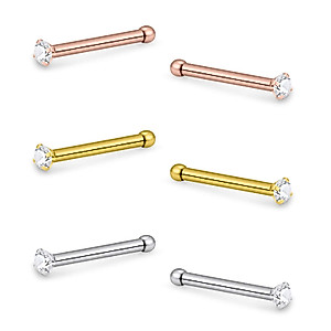Lcolyoli 22G 316L Stainless Steel Nose Studs Rings Piercing for Men Women Bone Studs Pin Body Jewelry 1.5mm CZ Inlaid