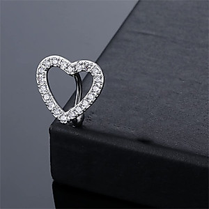 Dtja 14G CZ Love Heart Belly Button Ring Surgical Stainless Steel Cubic Zirconia Hypoallergenic Navel 5mm Round Ball Barbell Stud Body Piercing Jewelry 1 Piece