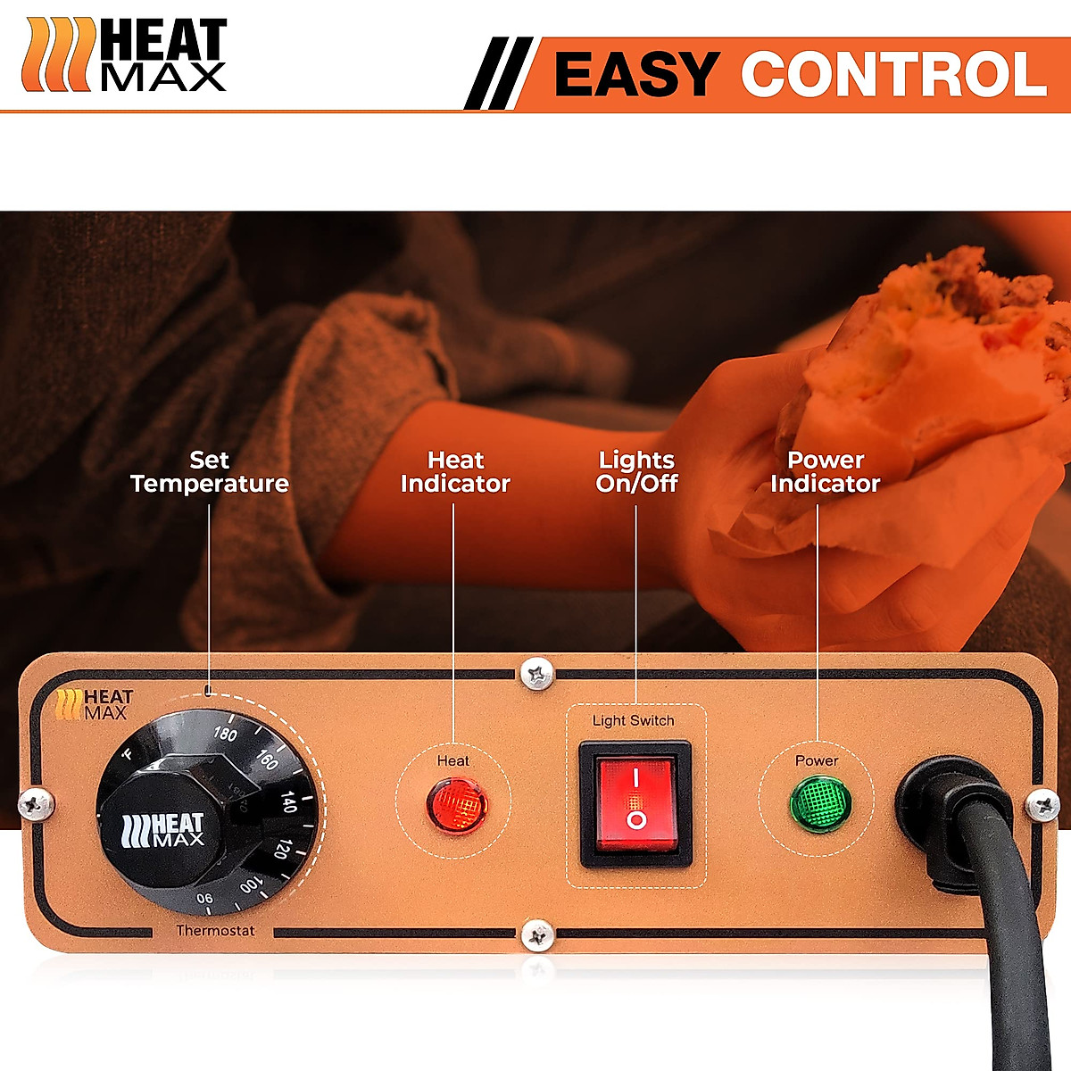 HeatMax 141823 Small Commercial Stainless and Curved Glass 14 Inch Wide Food Warmer Display Case for Pizza, Chicken, Burgers, Patties, Empanadas or Any Hot Food, Saves Counter Space, Great Visibility