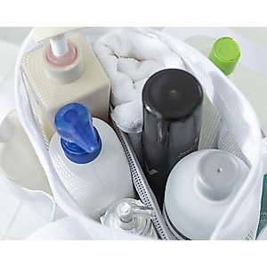 ALYER Large Mesh Dive Tote Bag with Separated Inner Compartment,Portable Shower Caddy Bath Organizer with Durable Handles and Zipper (White)