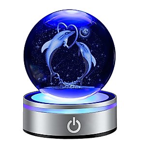 IFOLAINA 3D Dolphin Crystal Ball Night Lights Exquisite Crystal Dolphin Figurines for Bedroom Decor Perfect Dolphin Gifts and Collectibles Dolphin Lovers Gifts for Her Birthday Mothers Day