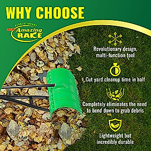 Amazing Rake Back Saving Garden Rake ― Leaf Rakes for Gardening ― Leaf Picker Upper ― Heavy Duty Leaves Claw & Rakes Lawns Garden Tool ― Easy Leaf & Grass Grabber Without Bending Over ― Yellow