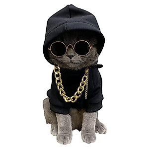 GORGLITTER 3pcs Dog Costumes Set Dog Hoodie for Cats with Necklace & Sunglasses Chihuahua Pet Puppy Clothes for Small Large Dogs Black Small