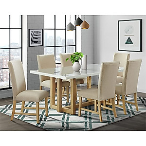 Pemberly Row Modern Rectangular White Marble Top Dining Table