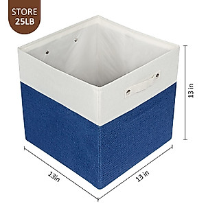 FinishingBo 13x13x13 Cube Storage Bins, Collapsible Fabric Storage Cubes Organizer , Foldable Large Storage Baskets for Nursery, Toys Organizing Closet, Shelf Cabinet（6Pack, White and Navy Blue