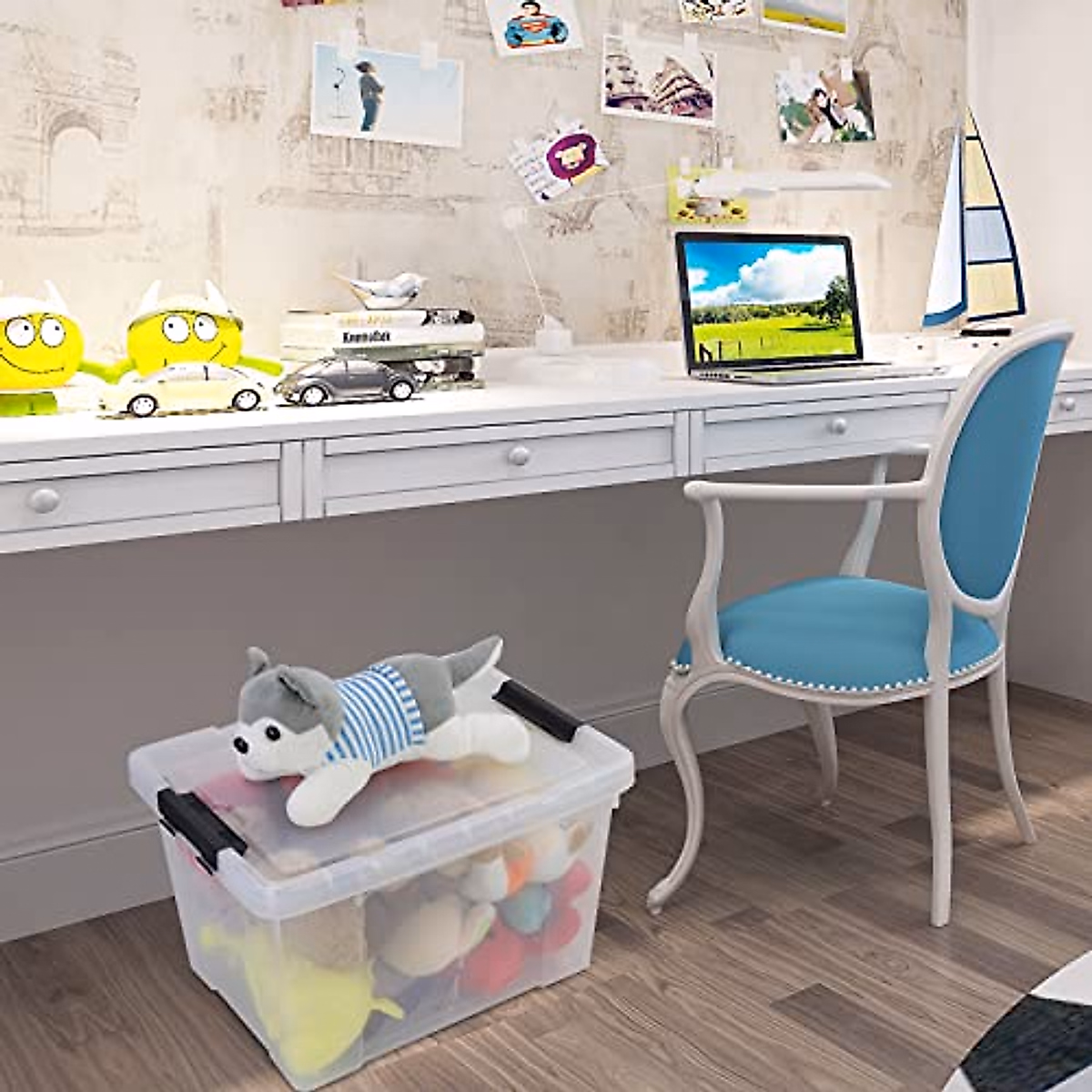 Neadas 34 Quart Plastic Storage Bin with Wheels, Clear Storage Tote Bin, Pack of 4