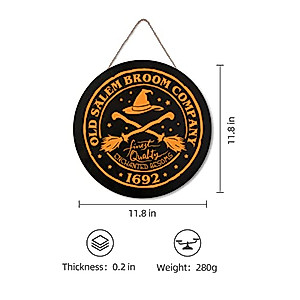 GLLBTPT Halloween Door Decorations,Halloween Wooden OLD SALEM BROOM COMPANY Hanging Sign with Rope Front Door, Halloween Decorations Indoor