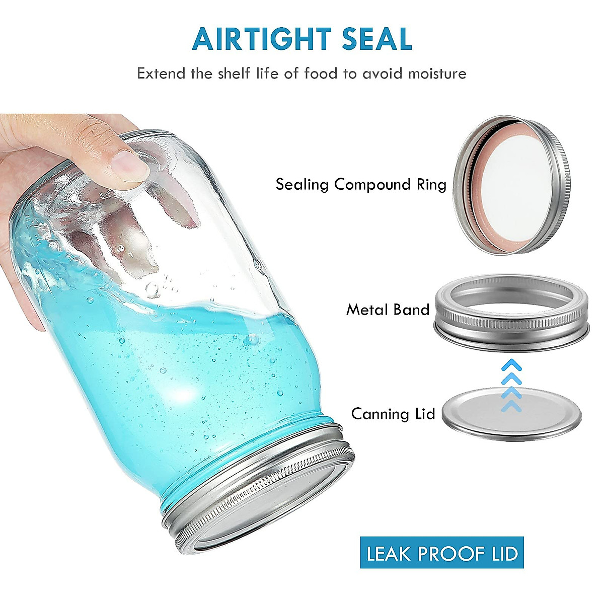 YEBODA 4 Pack Wide Mouth Mason Jars 32oz Glass Canning Jars with Airtight Lids and Bands for Preserving, Jam, Honey, Jelly, Wedding Favors, Sauces, Meal Prep, Overnight Oats, Salad, Yogurt