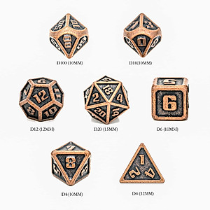 UDIXI 10mm Mini Metal DND Dice Set, 7-Die Small Metal Dice Portable Tiny Polyhedral RPG Dice for D&D Dungeons and Dragons Role Playing Games (Copper)