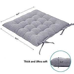 RECYCO Chair Cushions for Dining Chairs 4 Pack, Square Thick Chair Pads with Ties Non Slip, Soft and Comfortable Seat Cushion for Kitchen Dining Office Chair, 15.7" x 15.7", Gray