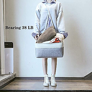 Hiwxyza Large Fabric Storage BoxesToy Baskets, Decorative Baskets with Handles, Collapsible Baskets for Organizing, Storage Baskets for Shelves, Toys, Clothes, Office (Grey/ White, 3 Pack)