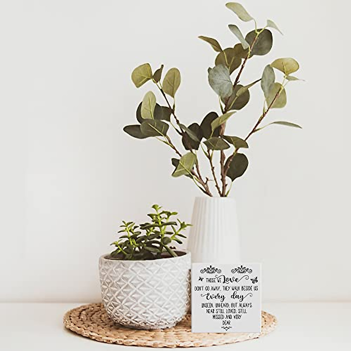 Maoerzai Sympathy Gifts Memorial Bereavement Gifts Wood Block Plaque Sign Condolence/Grief Gifts,for Loss of Loved One,Loss of Mother Condolence Gift for Home Table Remembrance Decor 6x6 Inch. (White - Memorial sign-1)