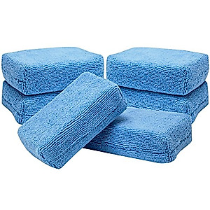 VIKING Microfiber Polishing Pad, Rectangular Applicator Cleaning Pads for Car Detailing – Blue, 3 inch x 5 inch, 6 Pack