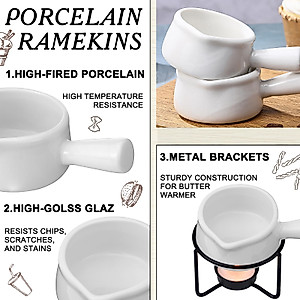 Yungyan 35 Pcs Butter Warmers for Seafood 5 Pcs Ceramic Cheese Warmer Mini Simmer Pot with 25 Pcs Tealight Candles and 5 Pcs Stand for Sauce Melting Chocolate Cheese Dishwasher Microwave Oven Safe