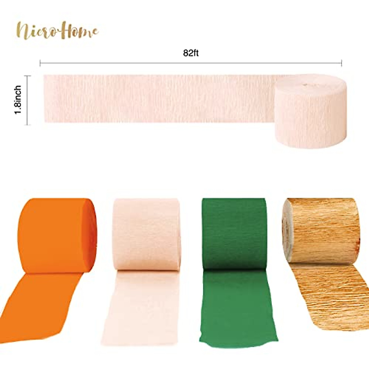 NICROHOME Little Cutie Baby Shower Decorations, 8 Rolls Orange Green Crepe Paper Streamers for Birthday Party, Summer Party, Fruit Party