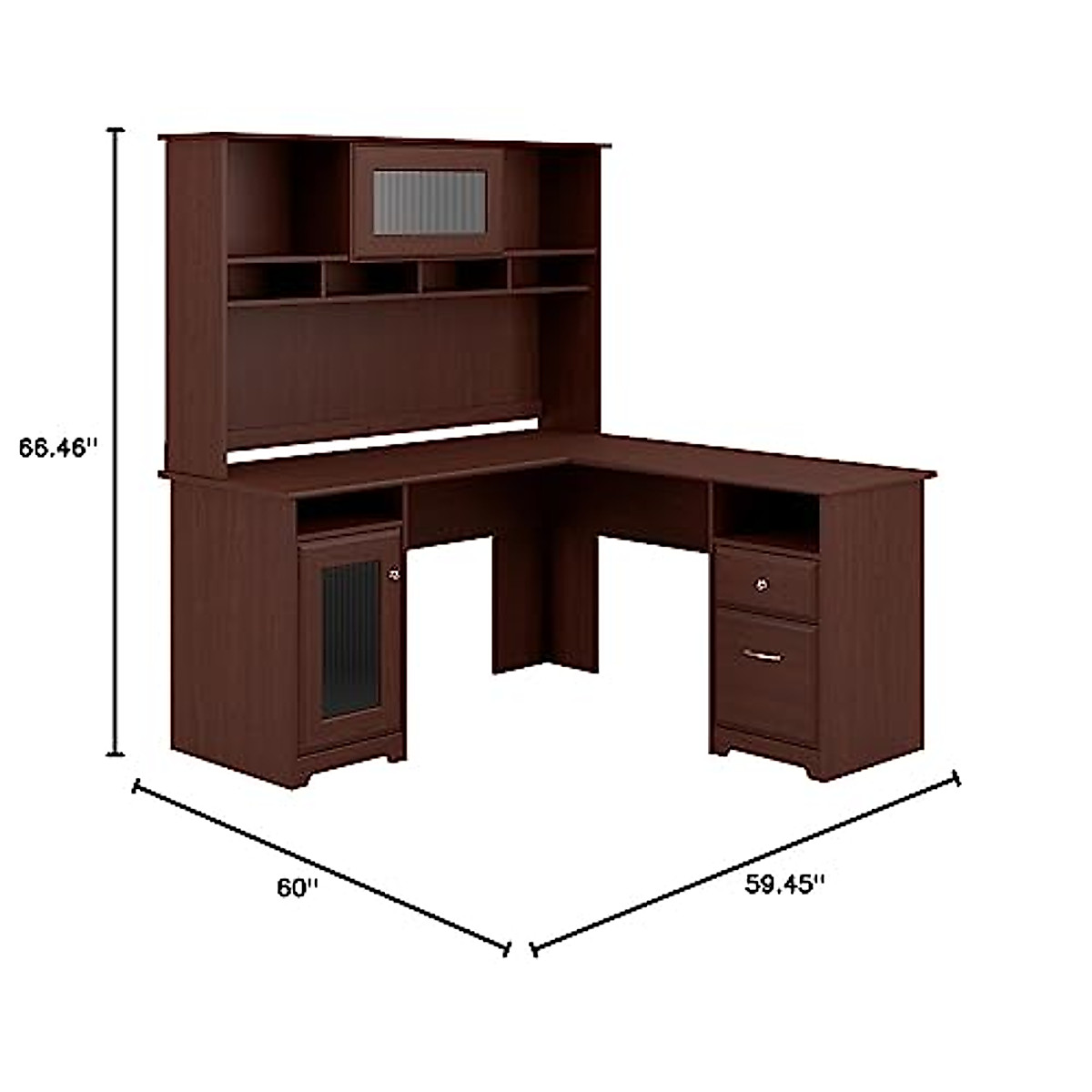 Bush Furniture Cabot Desk with Hutch | Corner with Storage for Home Office | L Shaped Computer, 60W, Harvest Cherry