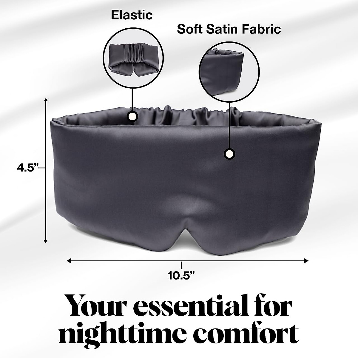 Kitsch Satin Sleep Mask - Eye Mask for Sleeping, Softer Than Silk Satin Blindfold and Sleep Masks for Women and Men, Eyemask and Eye Cover for Sleeping Travel Essentials - Charcoal