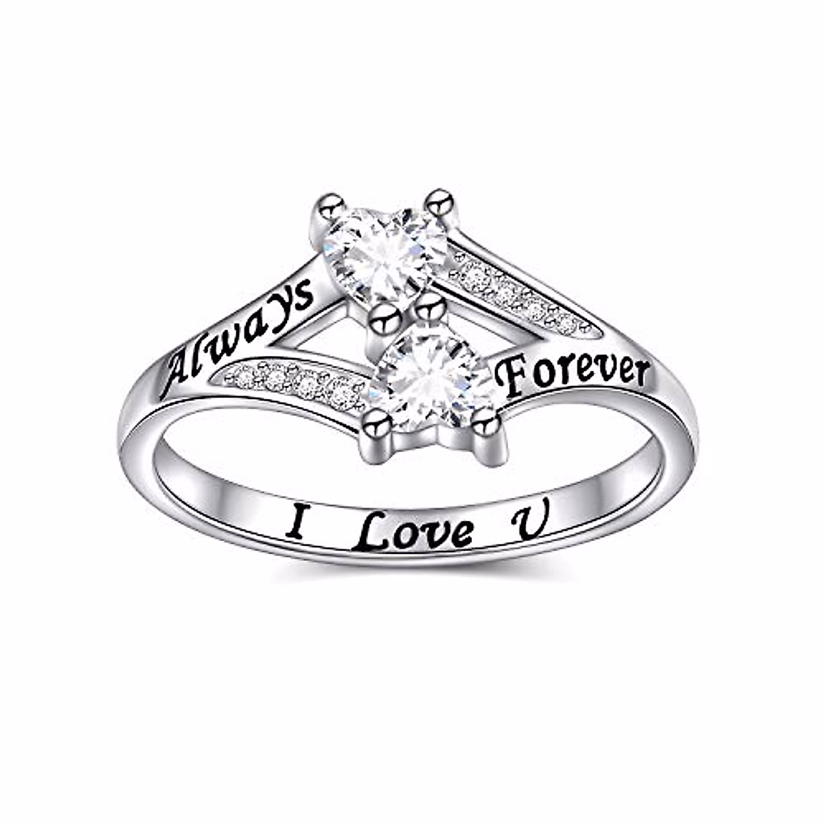 FLYOW Mothers Day Ring 925 Sterling Silver Heart Ring for Wife Mom Sister Daughter I Love You Always and Forever Ring for Women Engagement Ring Birthday Gifts Size 8