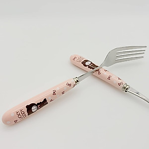 Verdental Novelty Flatwares Set Cute Cartoon Bear Stainless Steel Dinner Forks with Ceramic Handle with Case, Gift Case (Set of 4)