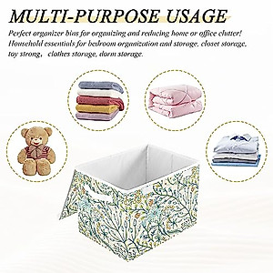 Ollabaky Floral Herbs Berry Foldable Storage Bin with Lid Storage Box Large Cube Organizer Containers Baskets with Handles for Closet Organization, Shelves, Toys, Clothes