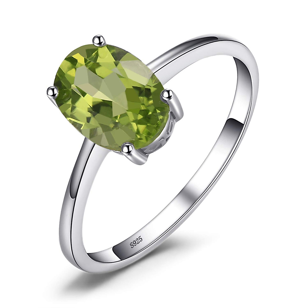 JewelryPalace Class Natural Gemstone Green Peridot Birthstone Solitaire Engagement Rings for Women, Anniversary 14K Gold Plated 925 Sterling Silver Promise Rings for Her Size 8