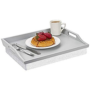 Rossie Home Wood Bed Tray Lap Desk with Detachable Cushion, Serving Tray - Calming Gray - Fits up to 15.6 Inch Laptops - Style No. 76105