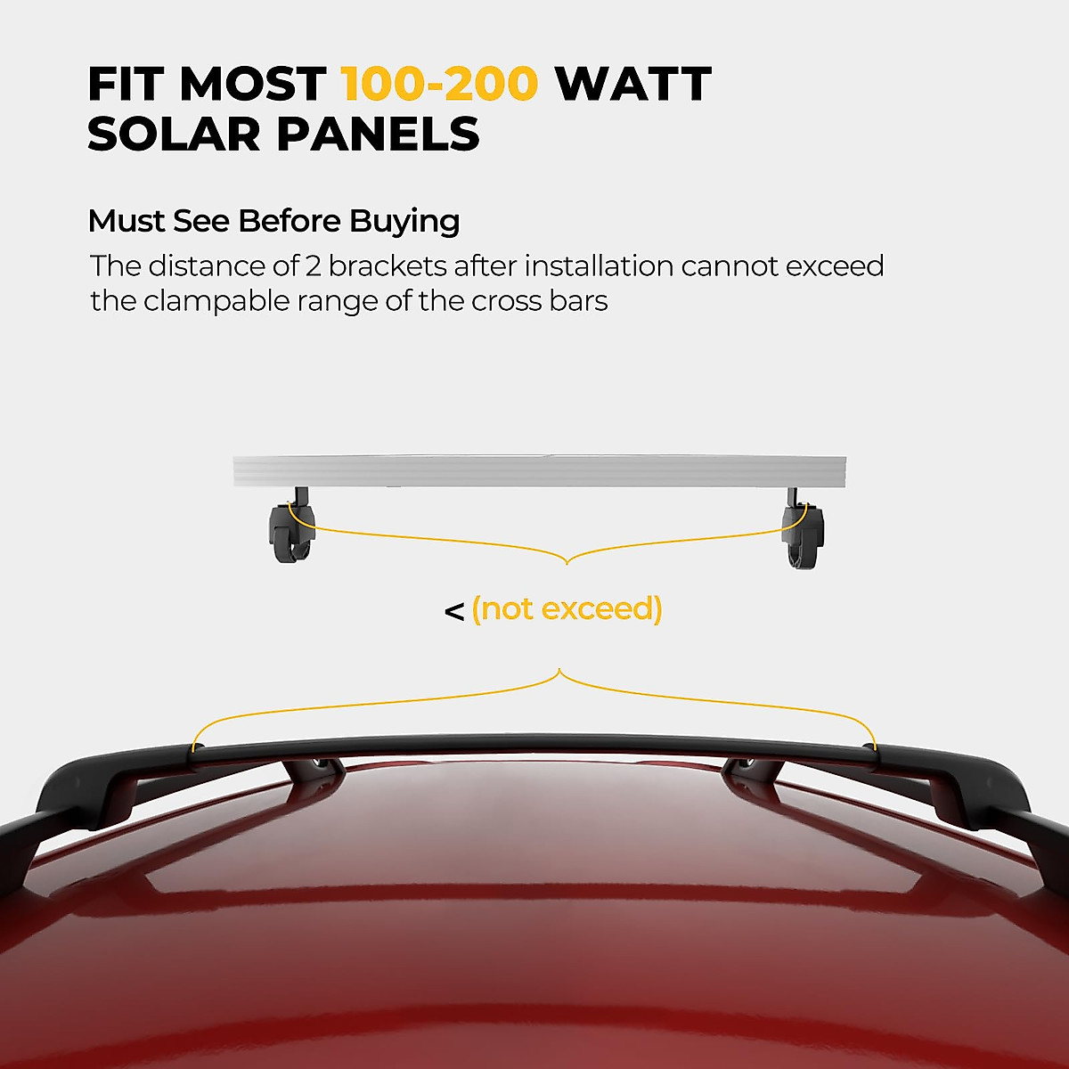 BougeRV Solar Panel Crab Mounting Kit for Cars with Cross Bars, Universal Roof Rack Clamps for Luggage Rack without Drilling, 100 to 200 Watt Solar Panel Mounting Brackets, Auto Off-Grid Solar Systems