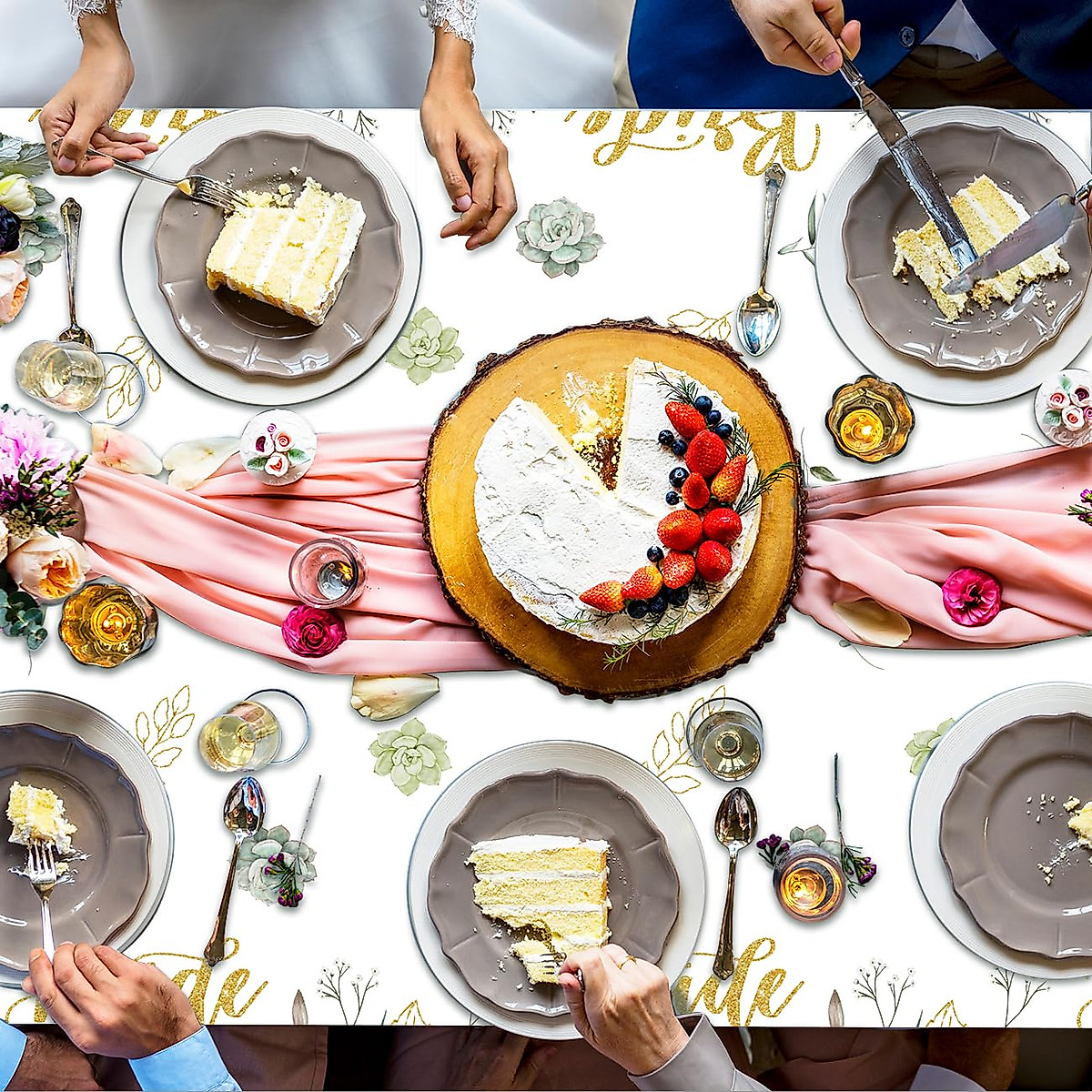 Haimimall Bridal Shower Decorations Sage Green Bride to Be Tablecloths Floral Bridal Shower Plastic Table Cloth Bride to Be Disposable Table Cover Large Size 54 x 108 Inch Rectangular Tablecloths