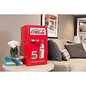 Coca-Cola Retro 18 Can Mini Fridge w/ 12V DC and 110V AC Cords, 22L (23 qt), Portable Cooler, Red, Travel Fridge for Drinks, Snacks, Lunch, Home, Office, Dorm Room, RV