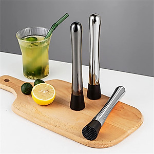 InfantLY Bright Stainless Steel Cocktail Muddlers With Grooved Nylon Head, Professional Bar Accessories - Create Delicious Fruit Based Drinks