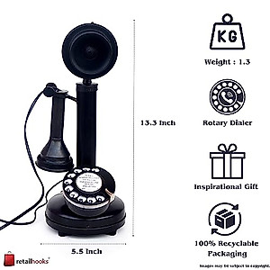 Antique Replica Rotery Dial Home Decor Candlestick Antique Finish Desk Telephone (Black 1)