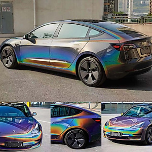 YOLOCKEY Holographic Laser Black Chrome Car Vinyl Wrap Roll Gloss Decal Film Self Adhesive Sticker Sheet Air Release