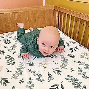 LifeTree Crib Sheets for Baby Boys Girls - Muslin Fitted Crib Sheets Neutral Toddler Bed Sheet Fits Standard Crib and Toddler Mattresses, Soft Bamboo Cotton Blend, Eucalyptus Pattern, 28" x 52" x 9"
