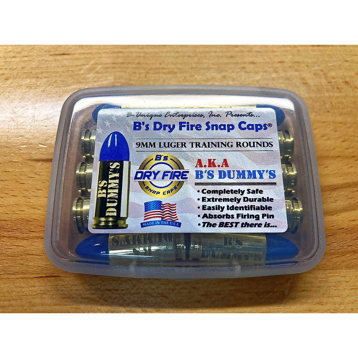 B's Dry Fire Snap Caps - A.K.A. B's Dummy's - Dummy 9mm Luger Training Caps (10 Pack) (Blue Brass)
