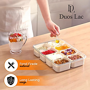 Divided Serving Tray with Lid & Handle, Portable Snackle Box, Storage Organizer - Charcuterie Container, with 8 Compartments & 4 Forks for Fruits, Veggies, Nuts, Snacks, Candy for Travel and Picnic