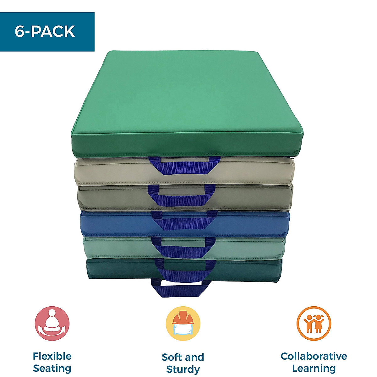 Factory Direct Partners 12228-CT SoftScape 15" Square Floor Cushions with Handles, 2" Thick Deluxe Foam (6-Piece) - Contemporary