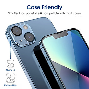 amFilm Screen Protector OneTouch Compatible with iPhone 13, iPhone 13 Pro (6.1", 2021) Tempered Glass and Camera Lens Protector, Edge to Edge Full Coverage Easy Installation Kit, Plastic, 2+2 Pack